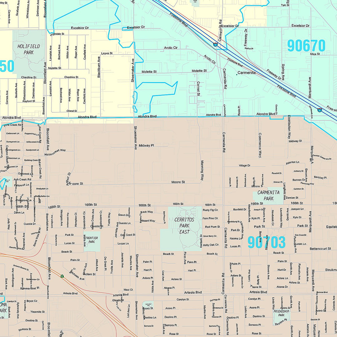 Premium Style Wall Map of Cerritos, CA – American Map Store