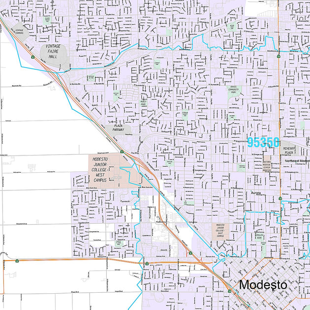 Premium Style Wall Map of Modesto, CA – American Map Store