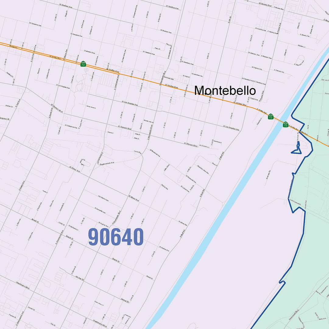 Color Cast Zip Code Style Wall Map of Montebello, CA – American Map Store
