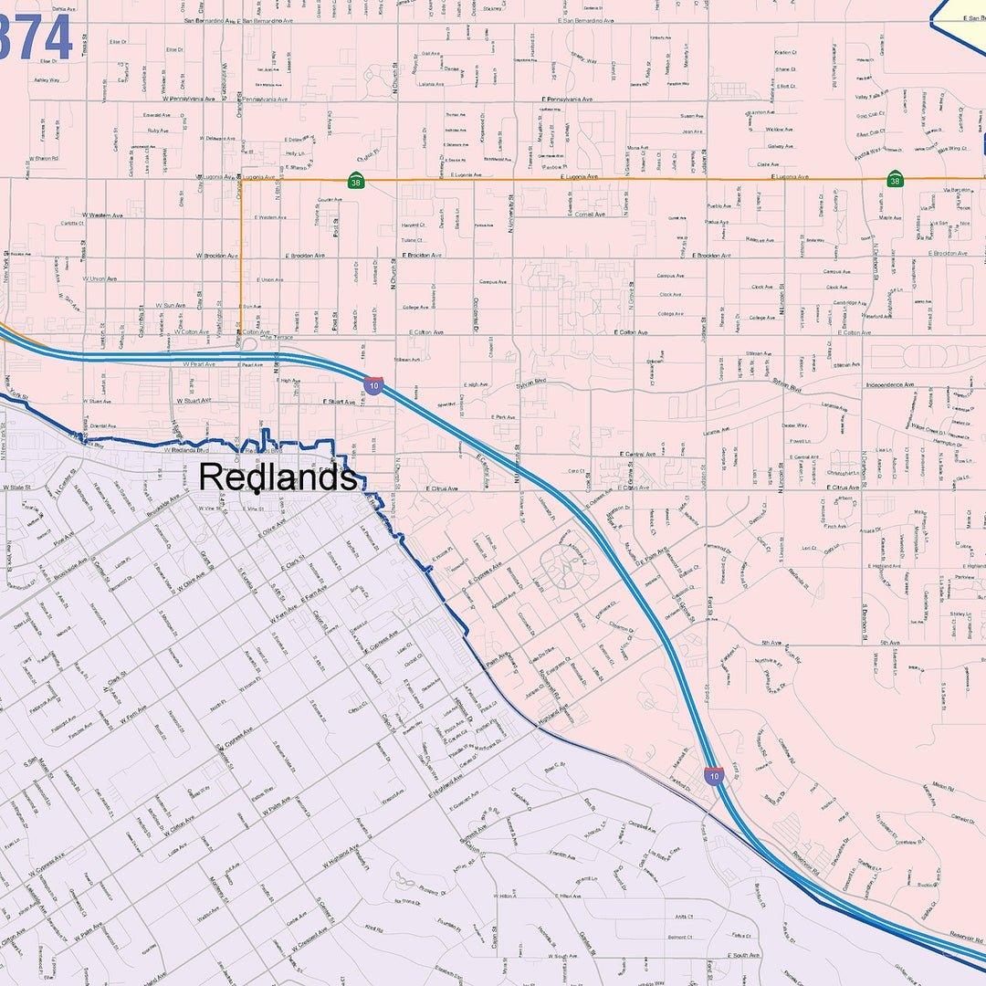 Color Cast Zip Code Style Wall Map of Redlands, CA – American Map Store