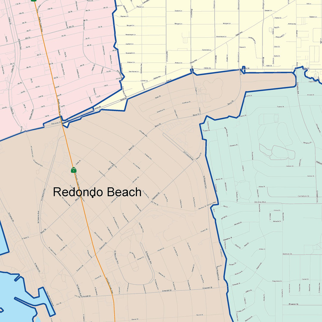 Color Cast Zip Code Style Wall Map of Redondo Beach, CA – American Map ...