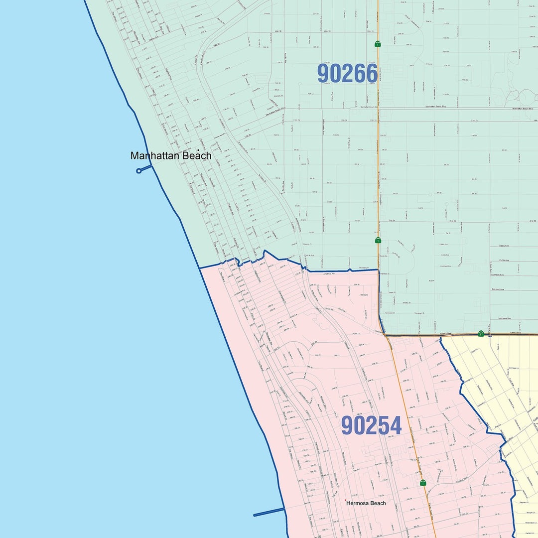 Color Cast Zip Code Style Wall Map of Redondo Beach, CA – American Map ...