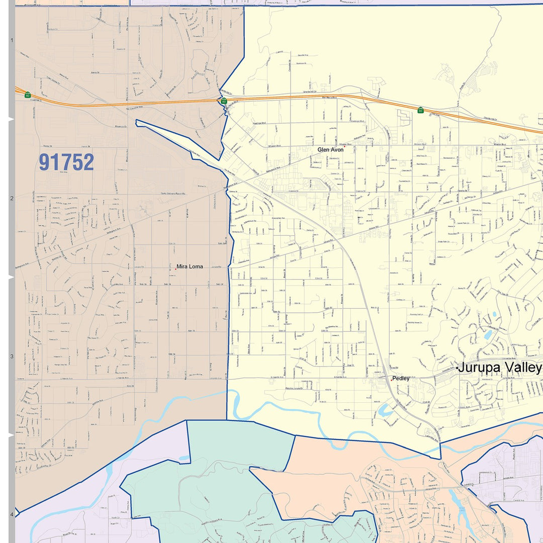 Colorcast Zip Code Style Wall Map of Riverside, CA – American Map Store