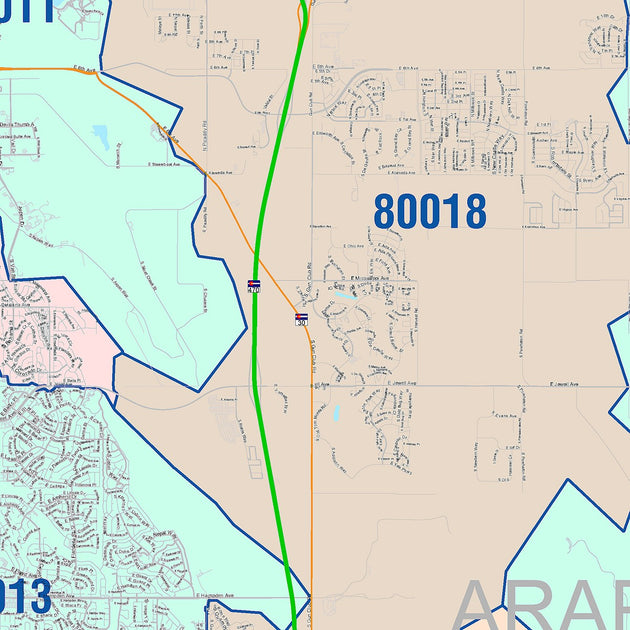 Color Cast Zip Code Style Wall Map of Aurora CO – American Map Store