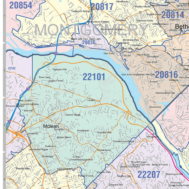 Colorcast Zip Code Style Wall Map of Washington, DC – American Map Store