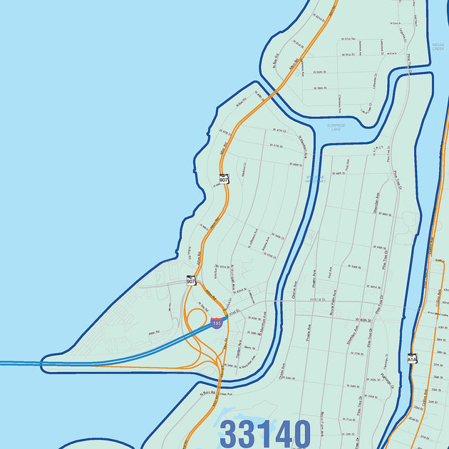 Colorcast Zip Code Style Wall Map of Miami Beach FL – American Map Store