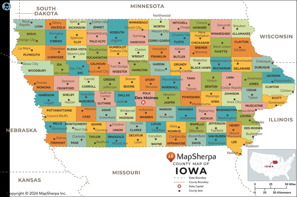Iowa Counties Map – American Map Store