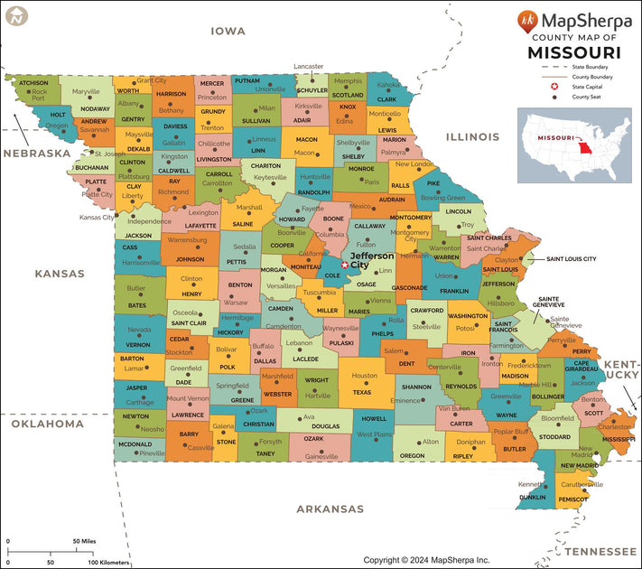 Missouri Counties Map – American Map Store