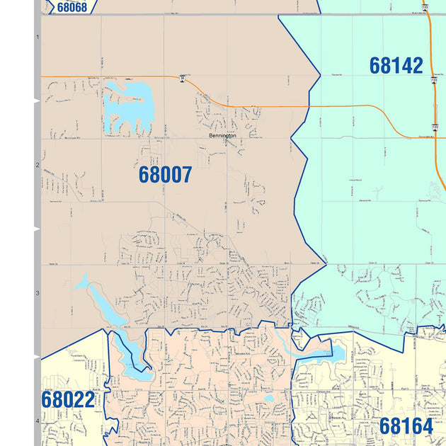 Colorcast Zip Code Style Wall Map of Omaha NE – American Map Store