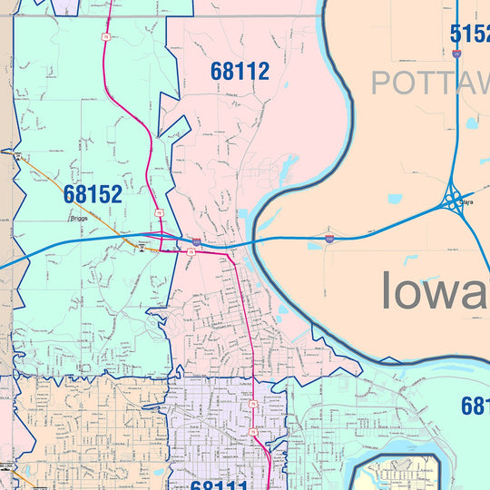 Colorcast Zip Code Style Wall Map of Omaha, NE – American Map Store