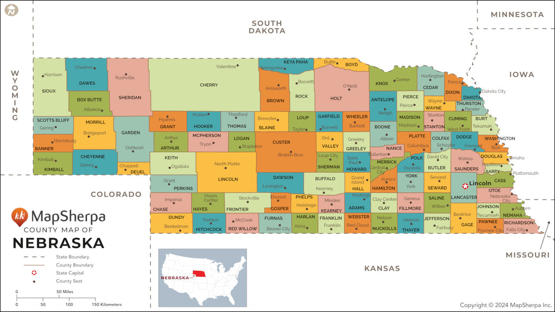 Nebraska Counties Map – American Map Store