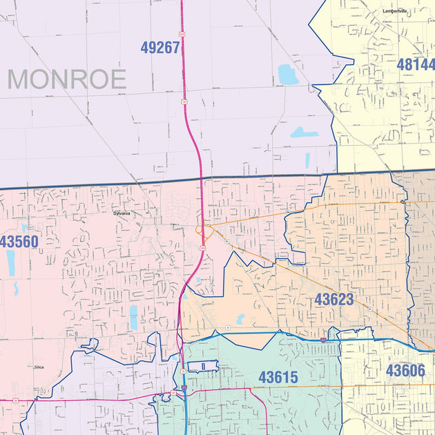 Color Cast Zip Code Style Wall Map of Toledo OH – American Map Store