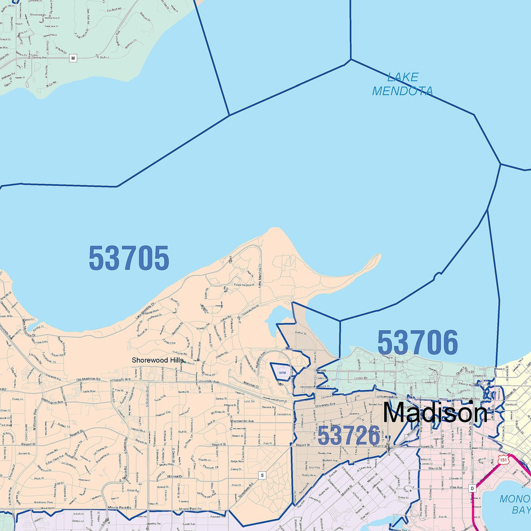 Colorcast Zip Code Style Wall Map of Madison, WI – American Map Store