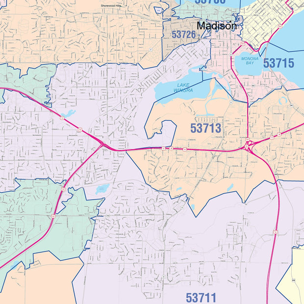 Colorcast Zip Code Style Wall Map of Madison, WI – American Map Store