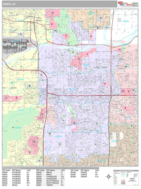 Premium Style Wall Map of Tempe, AZ by Market Maps – American Map Store