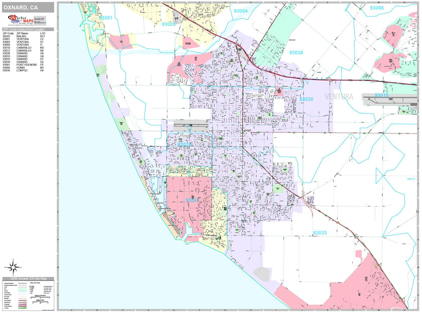 Premium Style Wall Map of Oxnard, CA by Market Maps – American Map Store