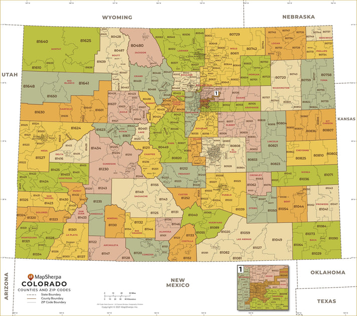 Colorado Zip Code Map with Counties – American Map Store