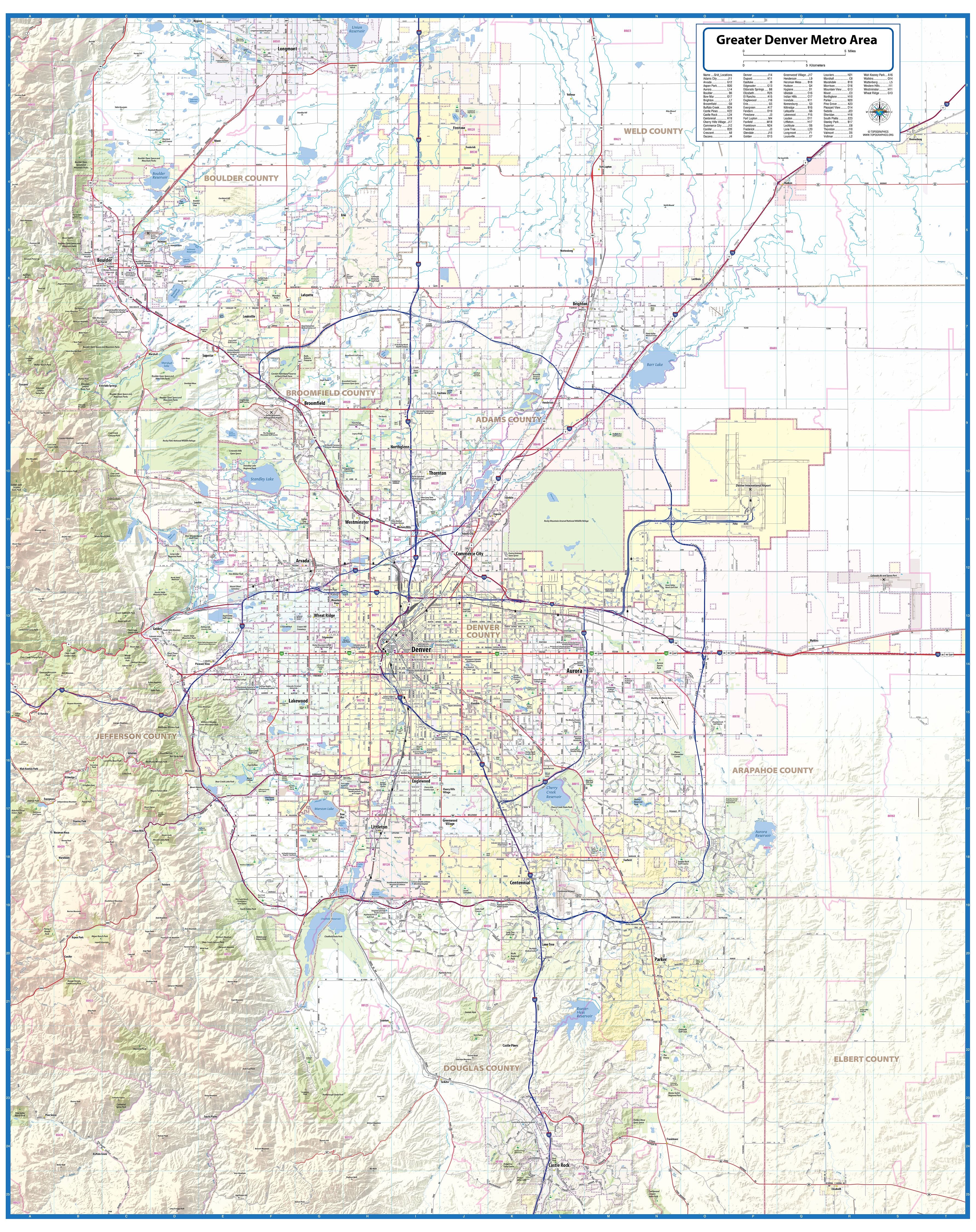 Denver Regional Area Wall Map with Shaded Relief – American Map Store