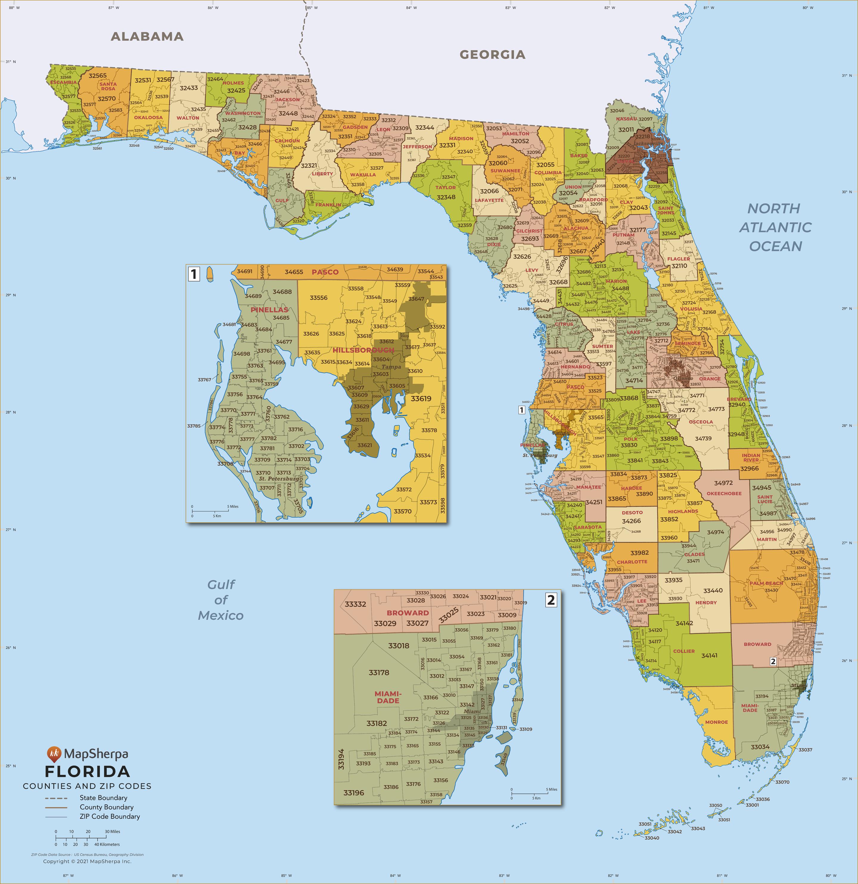 Miami Zip Code Map Print
