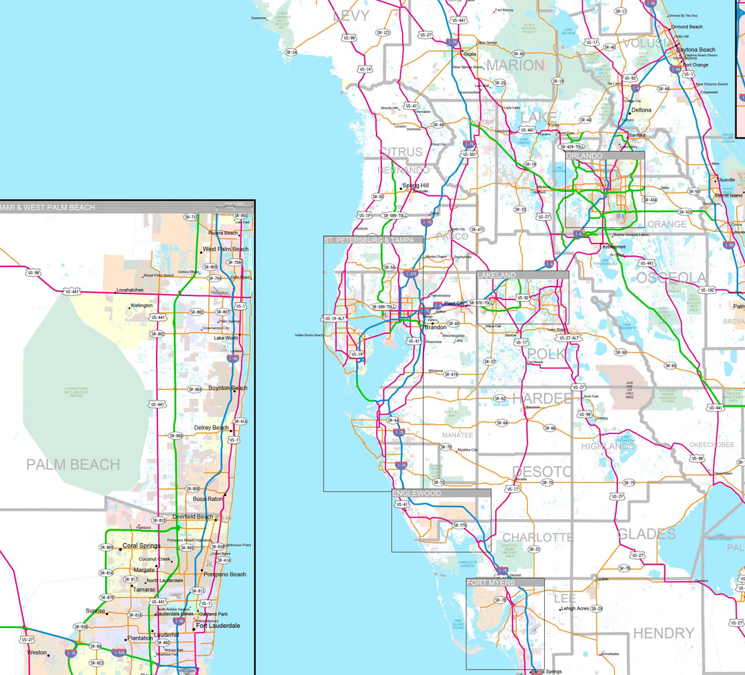 Wall Map Of Florida Panhandle Florida Wall Map Premium MarketMAPS