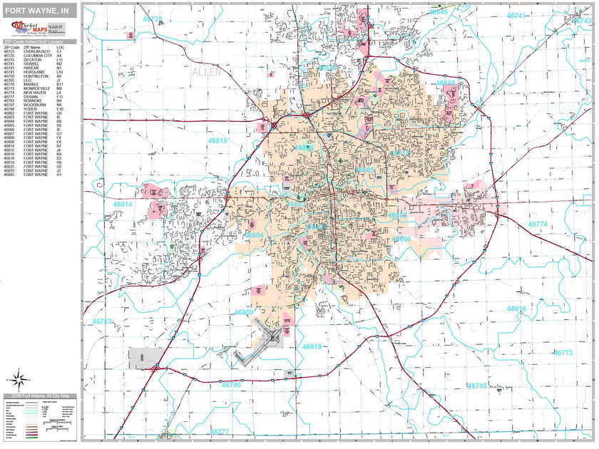 Premium Style Wall Map of Fort Wayne, IN. by Market Maps – American Map ...