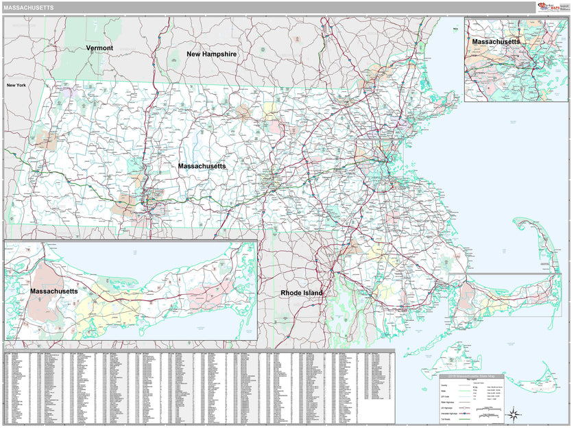Premium Style Wall Map of Massachusetts by Market Maps – American Map Store