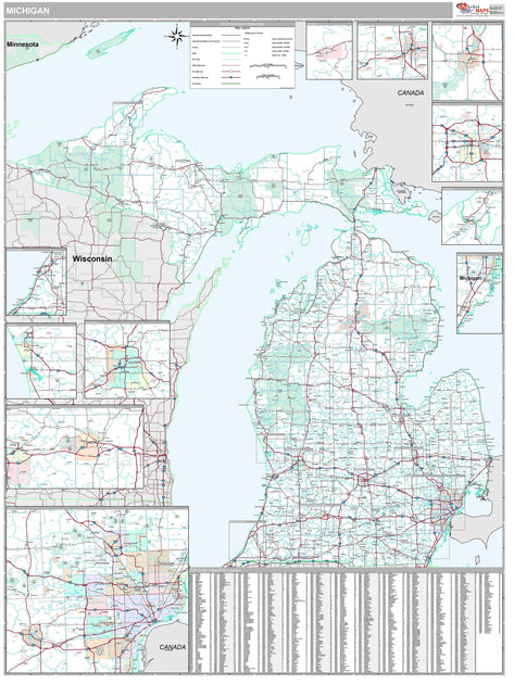 Premium Style Wall Map of Michigan by Market Maps – American Map Store
