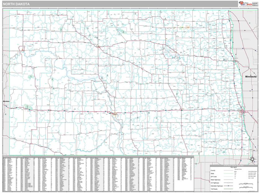 Premium Style Wall Map of North Dakota by Market Maps – American Map Store