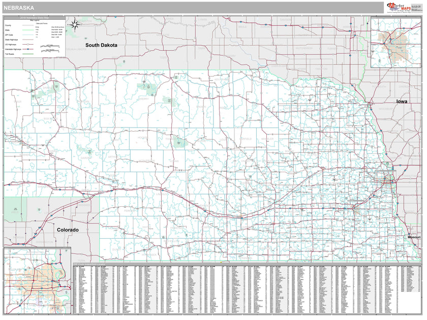Premium Style Wall Map of Nebraska by Market Maps – American Map Store