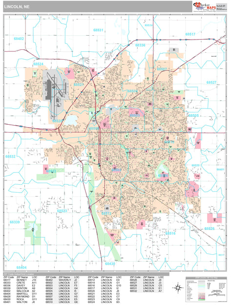 Premium Style Wall Map of Lincoln, NE by Market Maps – American Map Store