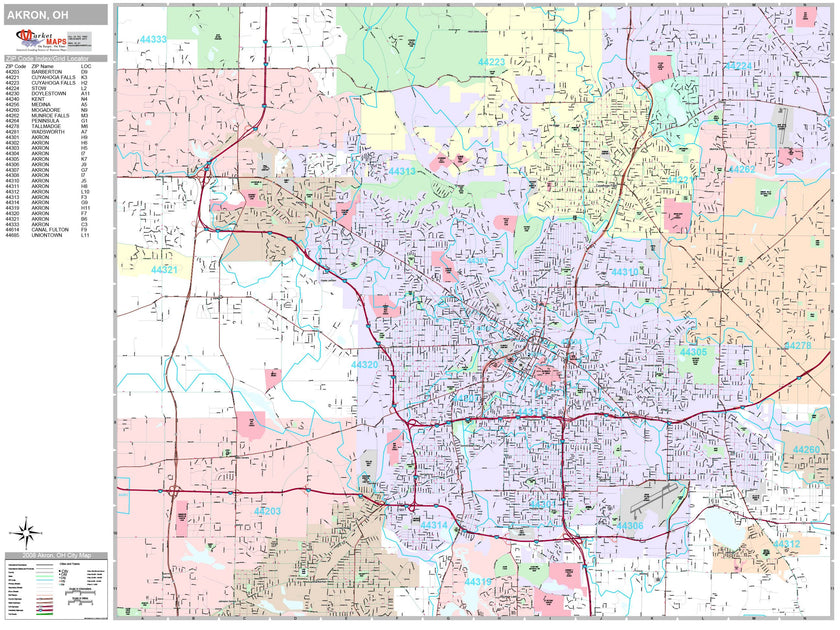 Premium Style Wall Map of Akron by Market Maps – American Map Store