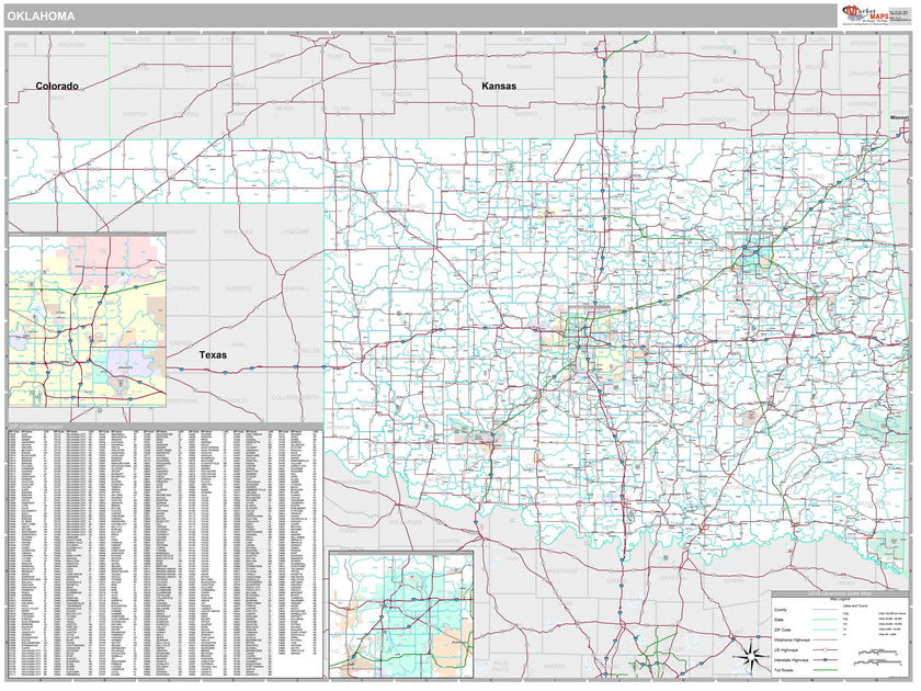 Premium Style Wall Map of Oklahoma by Market Maps – American Map Store