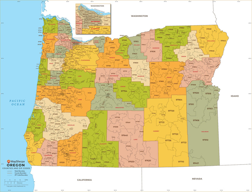 Oregon Zip Code Map with Counties – American Map Store