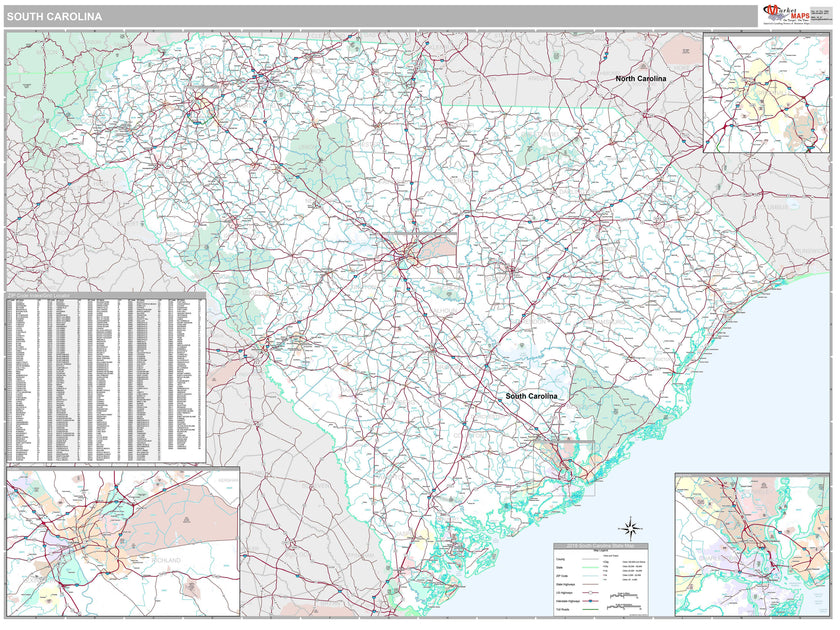 South Carolina State Wall Maps – American Map Store