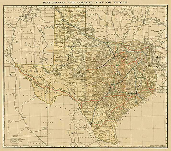 Railroad and County Map of Texas 1893 – American Map Store