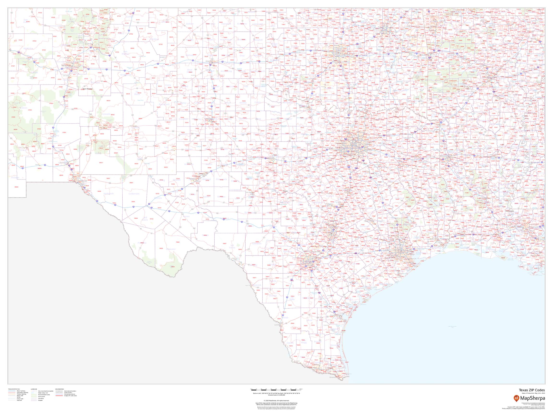 Texas Zip Code Map – American Map Store